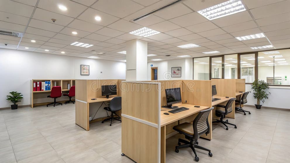 A Modern Office Space with Workstations. a Spacious Room with Light ...