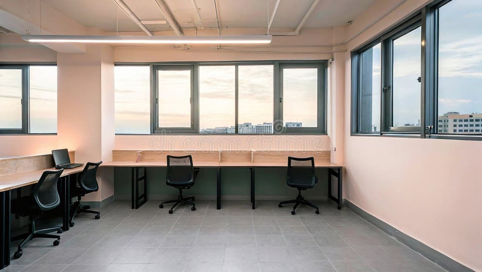 A Modern Office Space with Workstations. a Spacious Room with Light ...