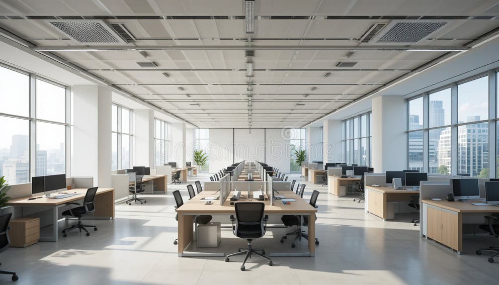 A Modern Office Space with Workstations. a Spacious Room with Light ...