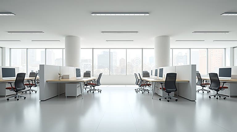 A Modern Office Space with Workstations. a Spacious Room with Light ...