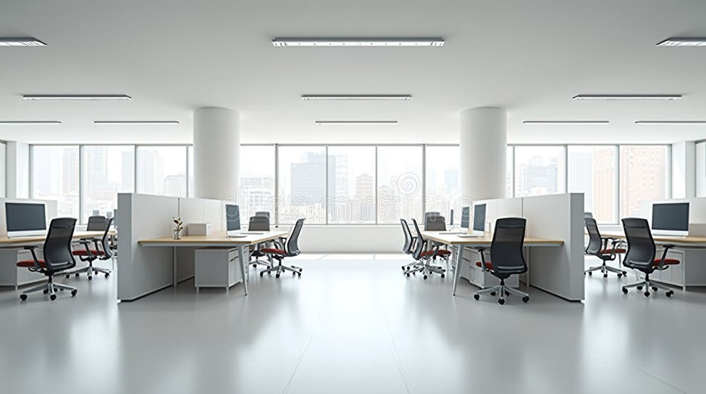 A Modern Office Space with Workstations. a Spacious Room with Light ...