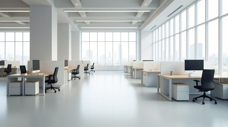 A Modern Office Space with Workstations. a Spacious Room with Light ...