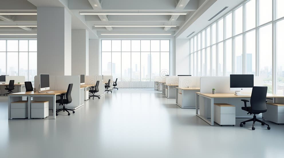 A Modern Office Space with Workstations. a Spacious Room with Light ...