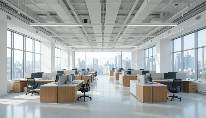 A Modern Office Space with Workstations. a Spacious Room with Light ...