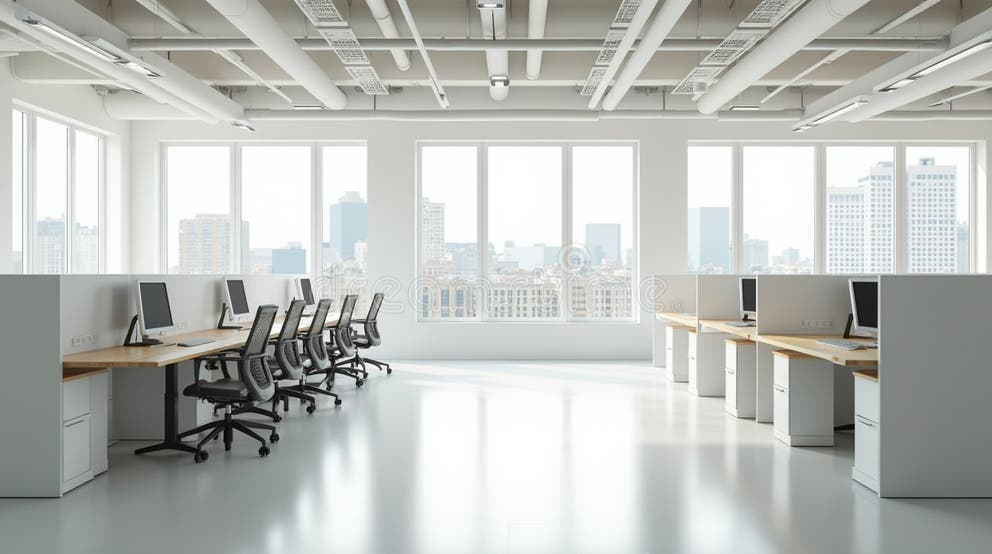 A Modern Office Space with Workstations. a Spacious Room with Light ...