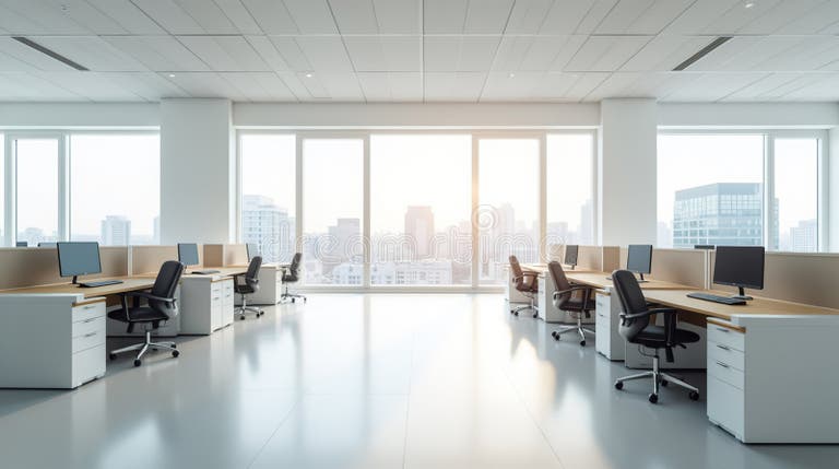 A Modern Office Space with Workstations. a Spacious Room with Light ...