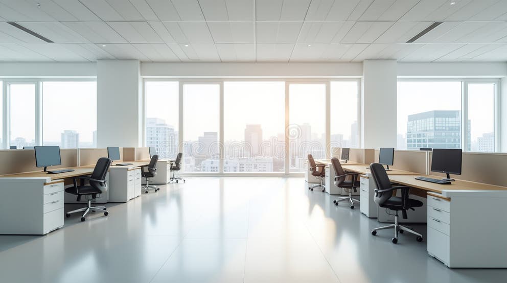 A Modern Office Space with Workstations. a Spacious Room with Light ...