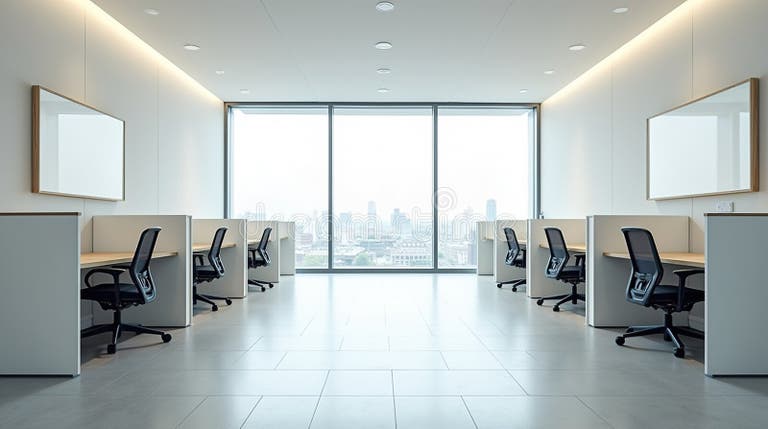 A Modern Office Space with Workstations. a Spacious Room with Light ...