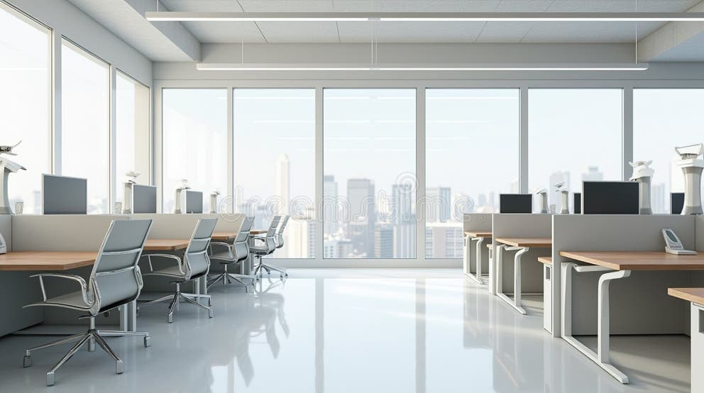 A Modern Office Space with Workstations. a Spacious Room with Light ...