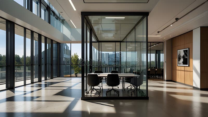 Modern Office Spaces with Solar-powered Smart Glass Stock Illustration ...