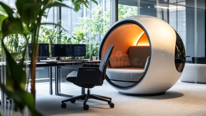 Modern Office with Spherical Chair and Desk Stock Illustration ...
