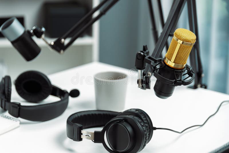 Modern Office Studio Equipment Microphone Setting Preparation ...