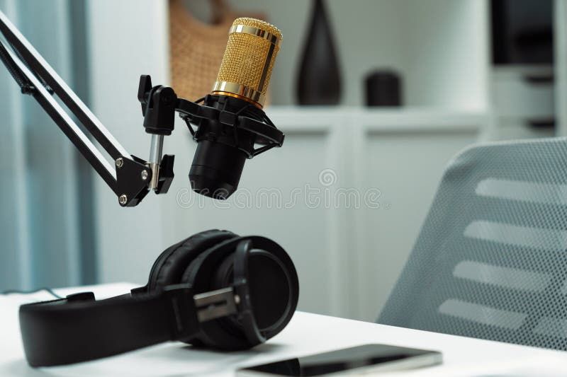 Modern Office Studio Equipment Microphone Setting Preparation ...