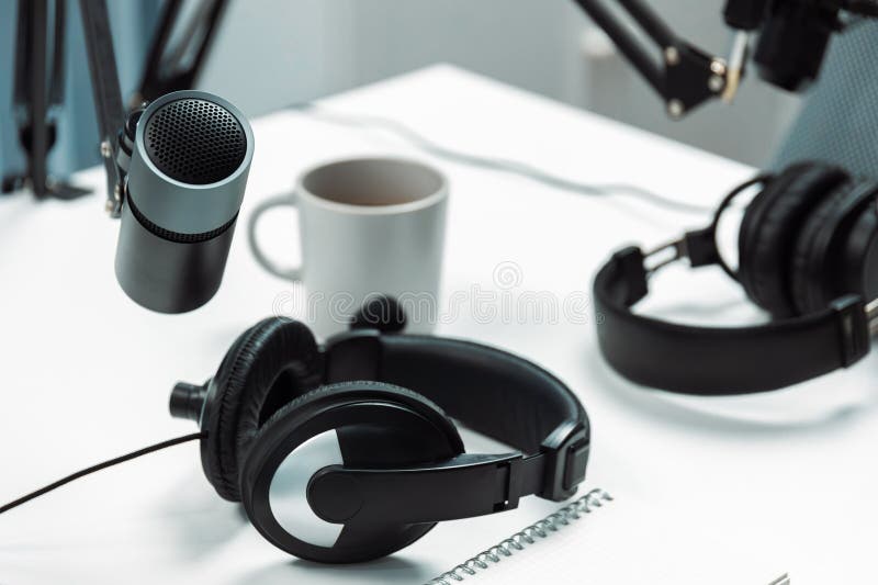 Modern Office Studio Equipment Microphone Setting Preparation ...