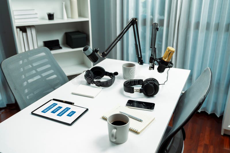 Modern Office Studio Equipment Microphone Setting Preparation ...