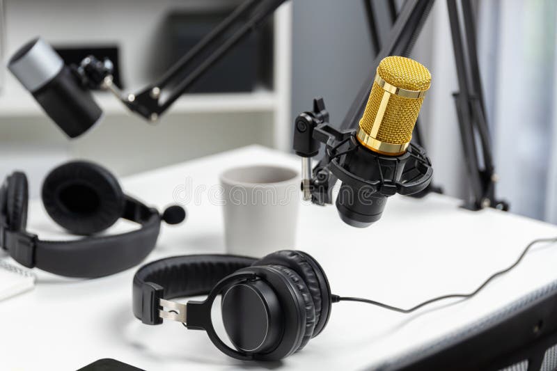 Modern Office Studio Equipment Microphone Setting Preparation ...