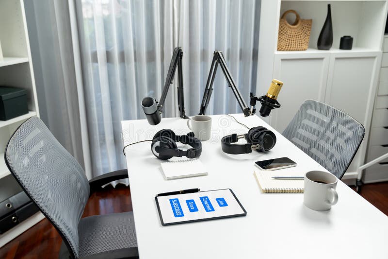 Modern Office Studio Equipment Microphone Setting Preparation ...