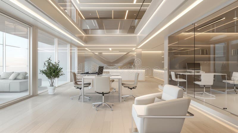 Modern Office Studio Interior with White Furniture. AI Generated Stock ...
