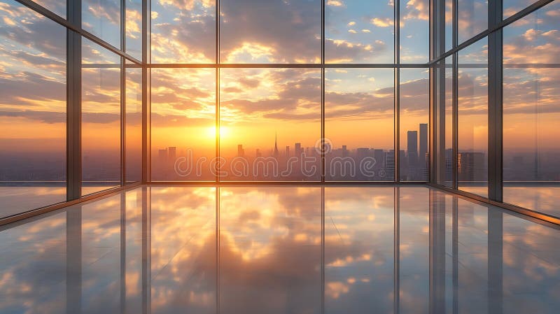 Modern Office Sunset City View from High Rise Stock Illustration ...
