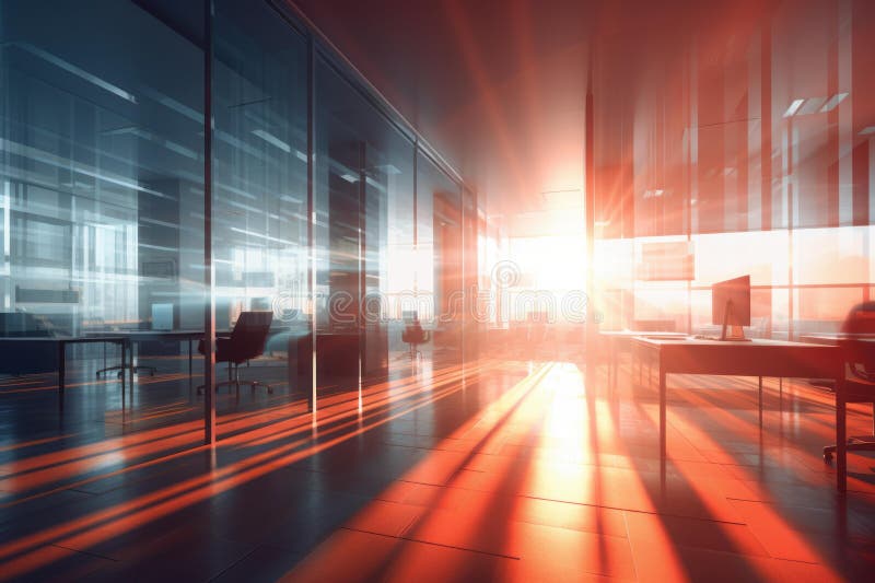 Modern Office at Sunset with Light Flares Stock Illustration ...