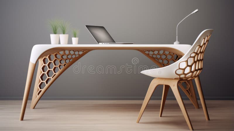 Modern Office Table with Beehive-inspired Legs and Intricate Woodwork ...