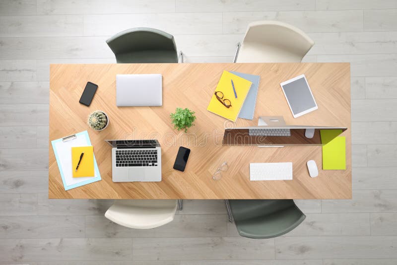 Modern Office Table with Devices and Chairs Stock Photo - Image of ...