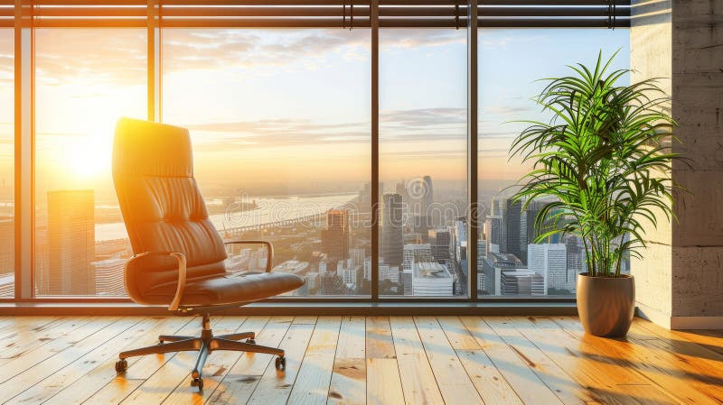 Modern Office with Tall Windows and Cozy Armchairs Creating a ...