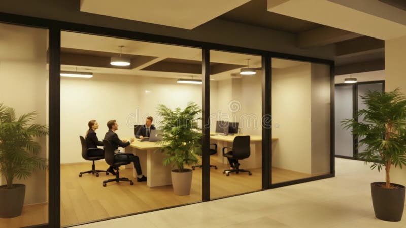 Modern Office Team Collaboration Workspace, Evening View Stock Video ...