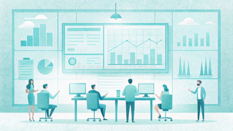 Modern Office Team Meeting with Data Visualization and Analysis Tools ...