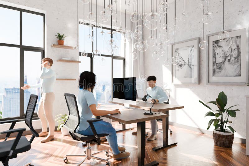 Modern Office with Team of it Professionals with Floor-to-ceiling ...