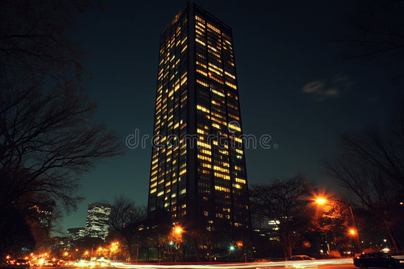 Modern Office Tower with Many Illuminated Windows at Night Stock Photo ...