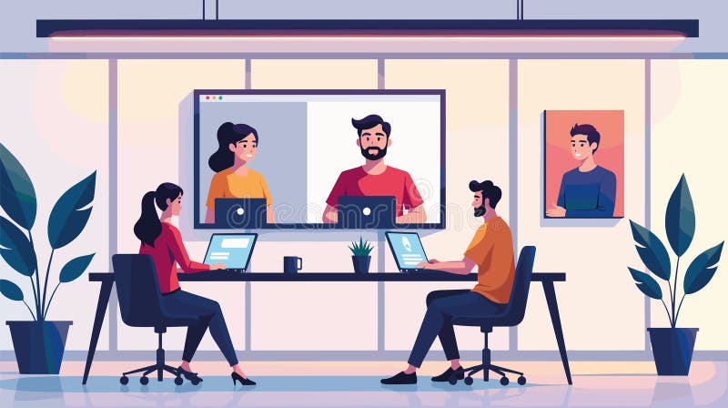 Modern Office with Video Conference and Remote Collaboration Stock ...