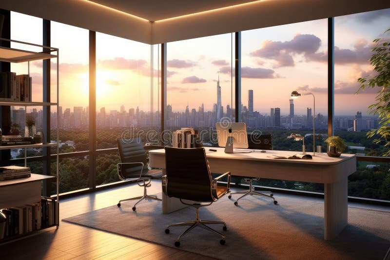 Modern Office with a View of the City. Generative AI Stock Illustration ...