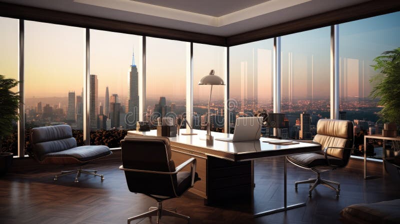 Modern Office with a View of the City. Generative AI Stock Illustration ...