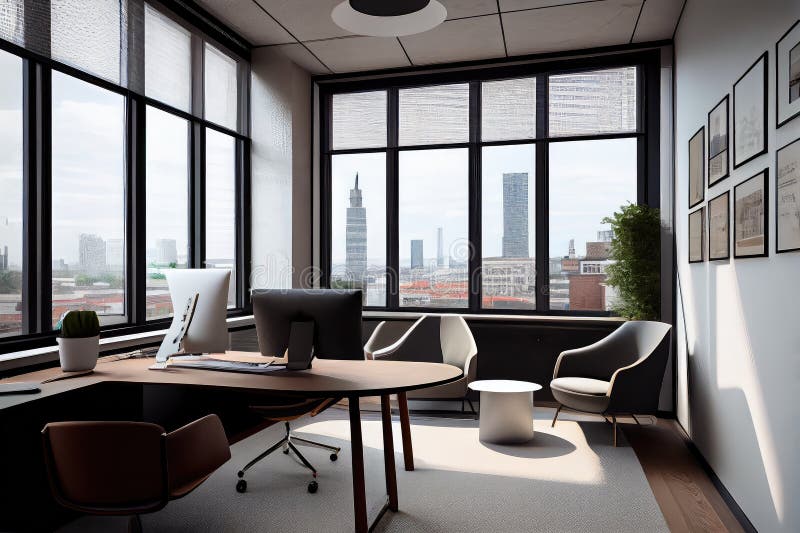 Modern Office with a View of the City and Plastic Windows Stock ...