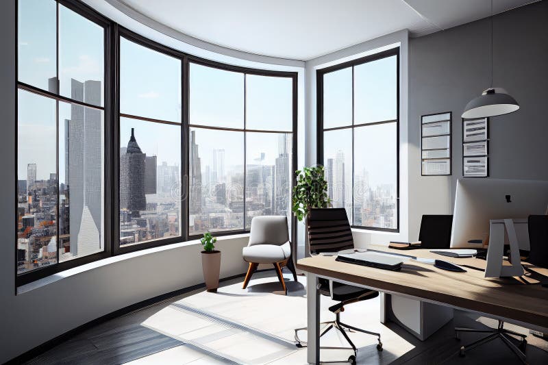 Modern Office with a View of the City and Plastic Windows Stock ...