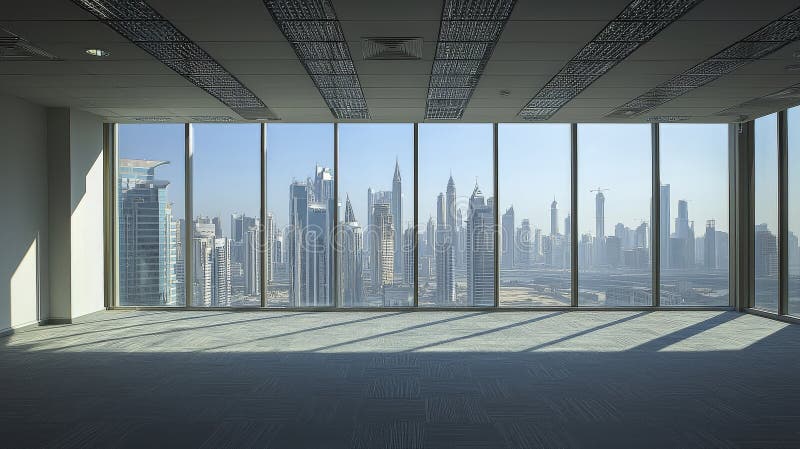 Modern Office View with Dubai City Skyscrapers Seen Stock Illustration ...