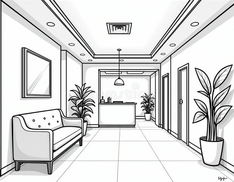 Modern Office Waiting Area Line Art Illustration Stock Illustration ...