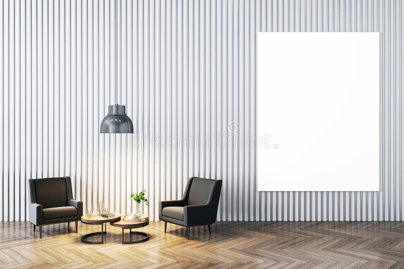 Modern Office Waiting Area with Pendant Light and Poster Mockup ...