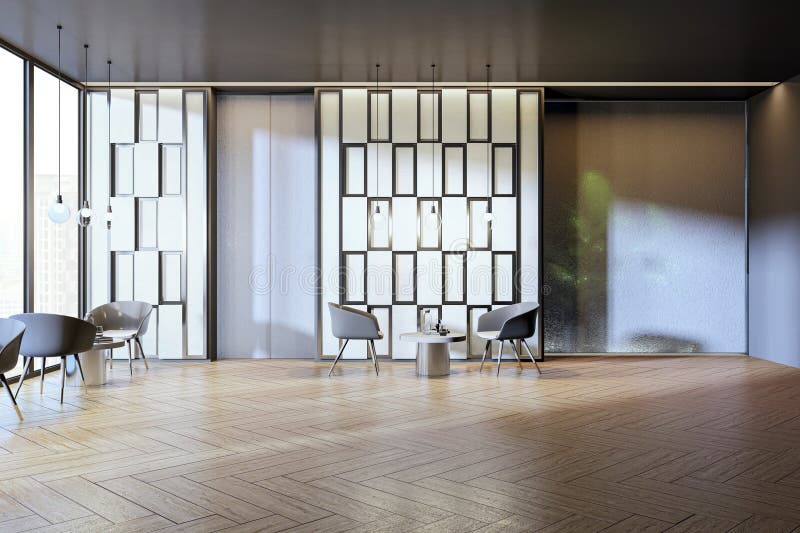 Modern Office Waiting Area with Stylish Chairs and Table. 3D Rendering ...