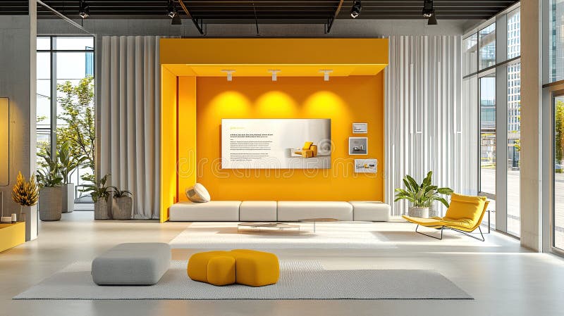 Modern Office Waiting Area with Yellow Accent Wall, Comfortable Seating ...