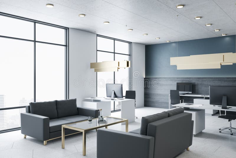Modern Office and Waiting Room with Sofa Stock Illustration ...