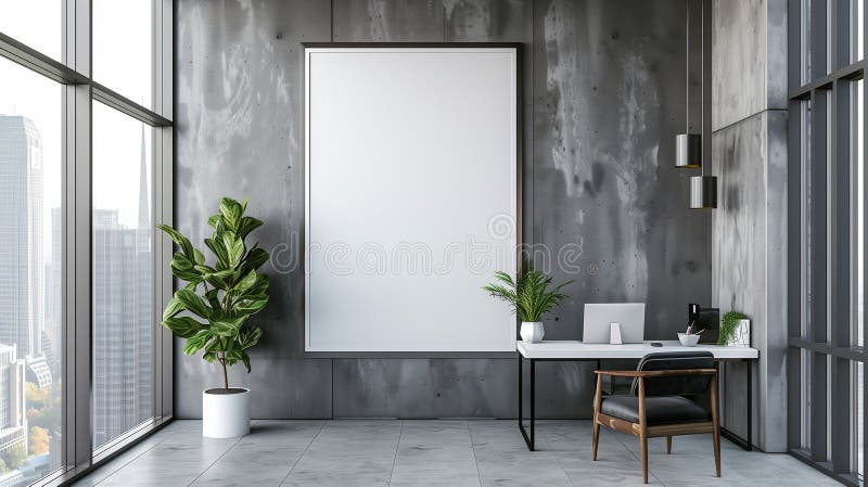 Modern Office Wall Mock-Up Featuring Blank White Frame and Clean ...