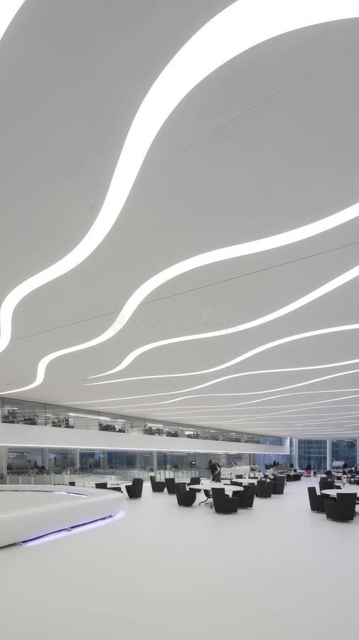 Modern Office with Wave Ceiling Design Stock Image - Image of bright ...