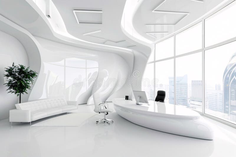 Modern Office in White Color with Big Windows Stock Illustration ...
