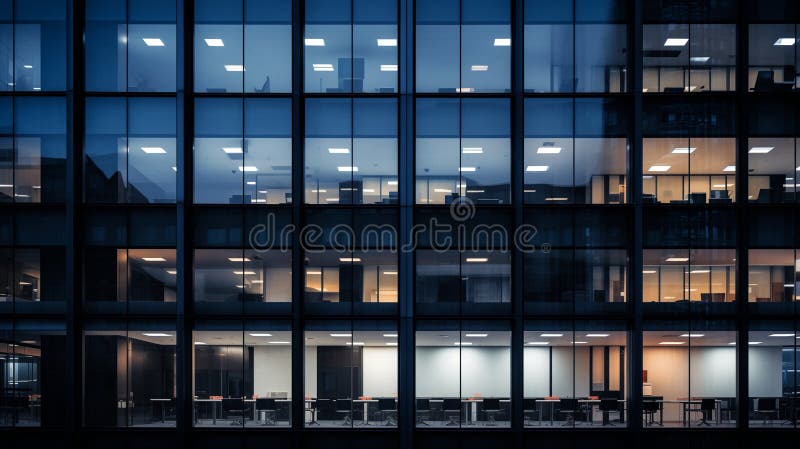 Modern Office Windows at Night, Facade Outside View Stock Illustration ...