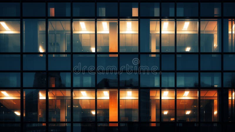 Modern Office Windows at Night, Facade Outside View Stock Illustration ...