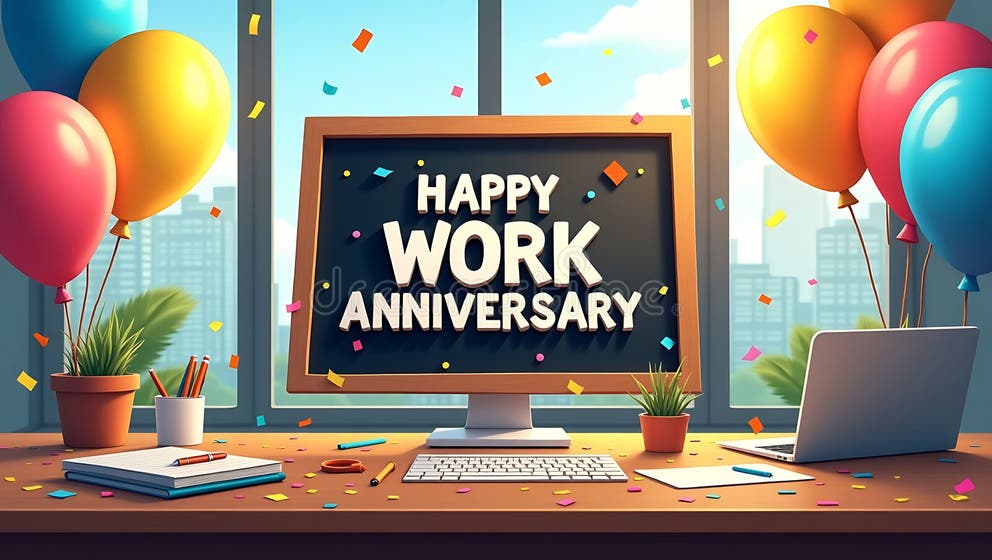 Modern Office Work Anniversary Display with Balloons Stock Illustration ...