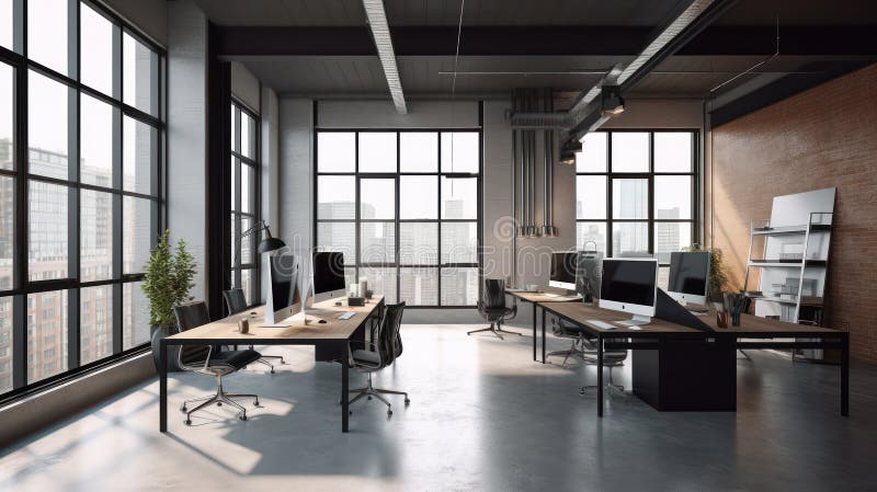 Modern Office Work Scene in Clear Focus Stock Illustration ...