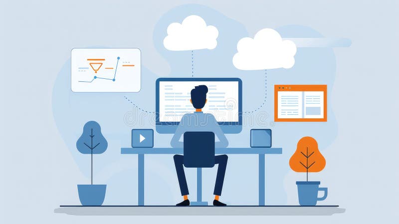 Modern Office Worker Engaged in Cloud Computing and Data Analysis Stock ...